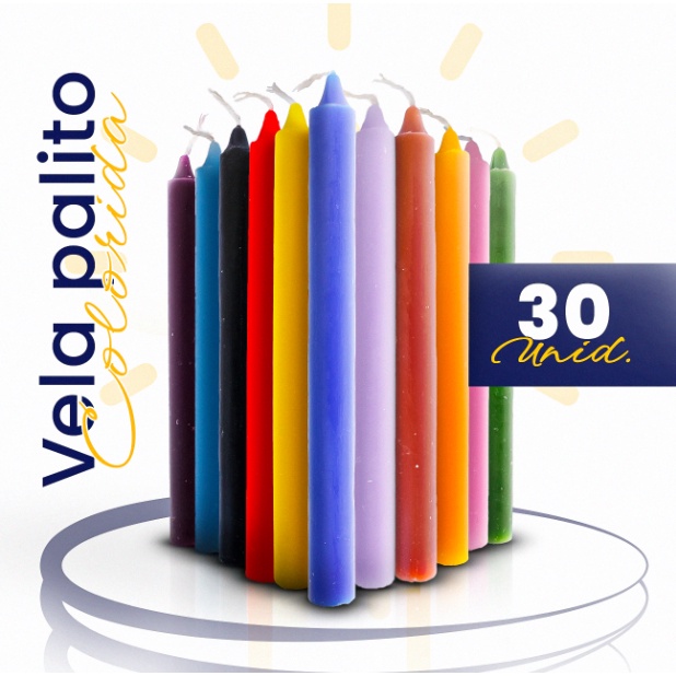 30 Velas Coloridas Parafina - Diversas Cores (Velas Número 3 14cm x1 ...