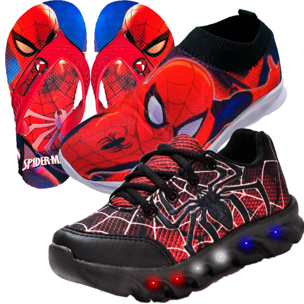 Kit Tenis Masculino Infantil De Led Meninos Homem Aranha + Tenis Meia e ...