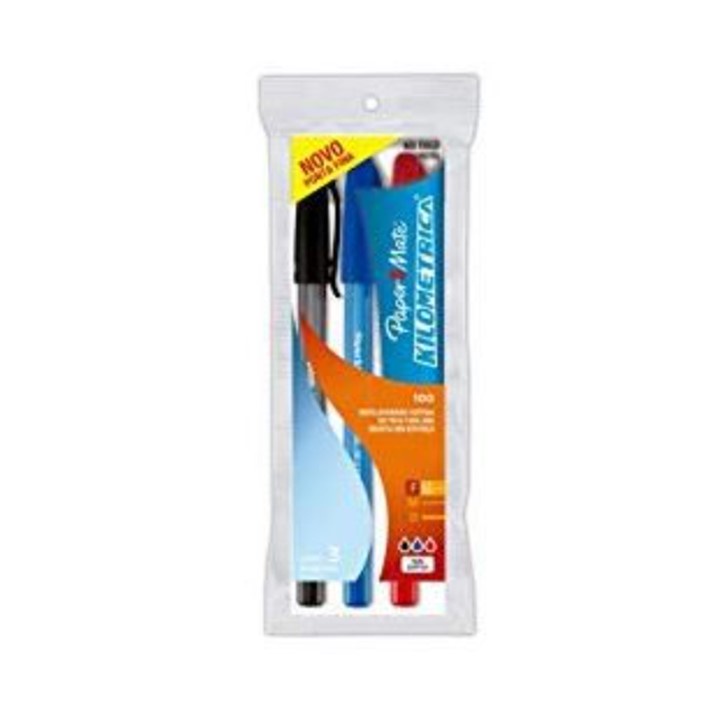 Caneta esferográfica Kilometrica 0,7mm c/3 cores - Paper Mate | Shopee ...