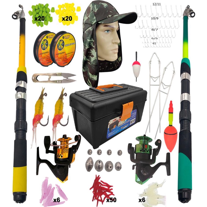 Kit Pesca Completo 175 Itens com Vara Telescopica + Molinete + Chumbo + Boia para Pescador ...