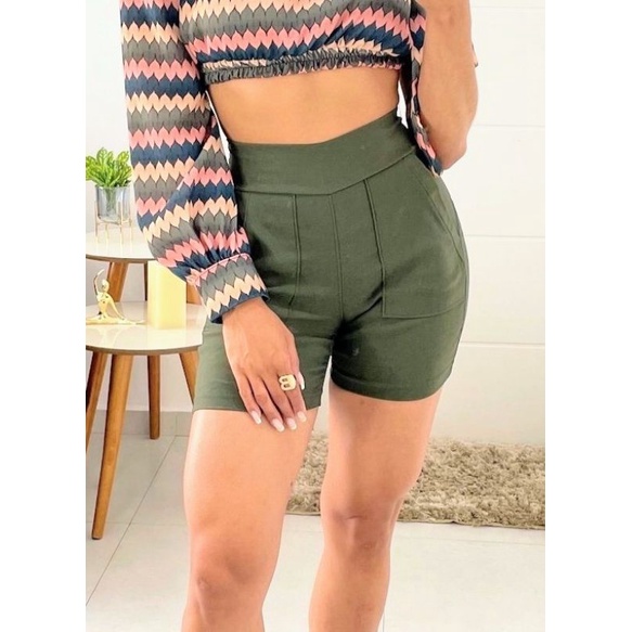 Shorts com bolso externo elegante | Shopee Brasil