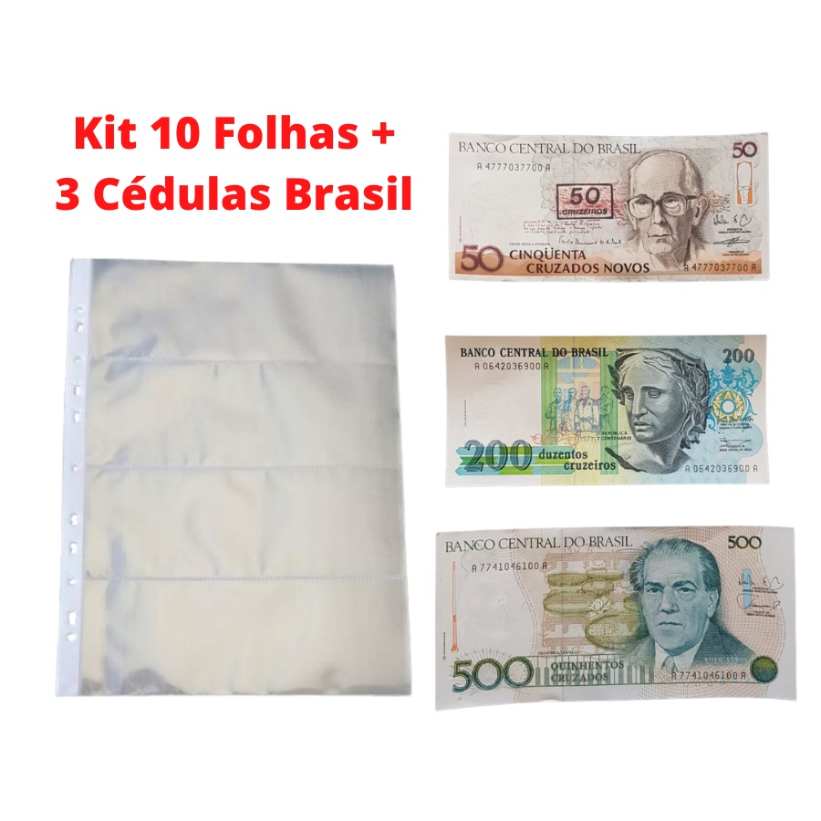 Kit 10 Folhas Grande Cédula + 3 Cédulas (POLIPROPILENO 4 Divisões ...
