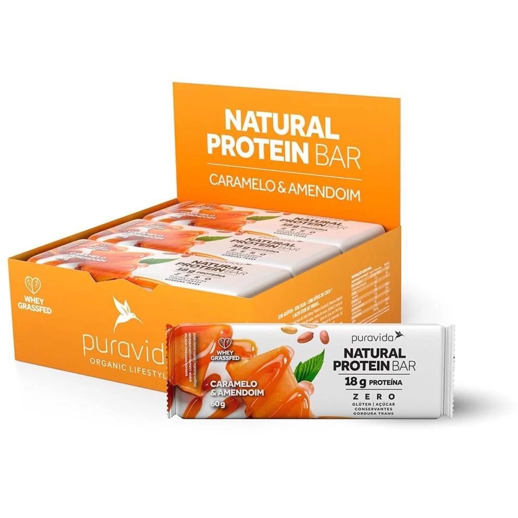 Natural Protein Bar Caramelo e Amendoim - Puravida 12 un. | Shopee Brasil