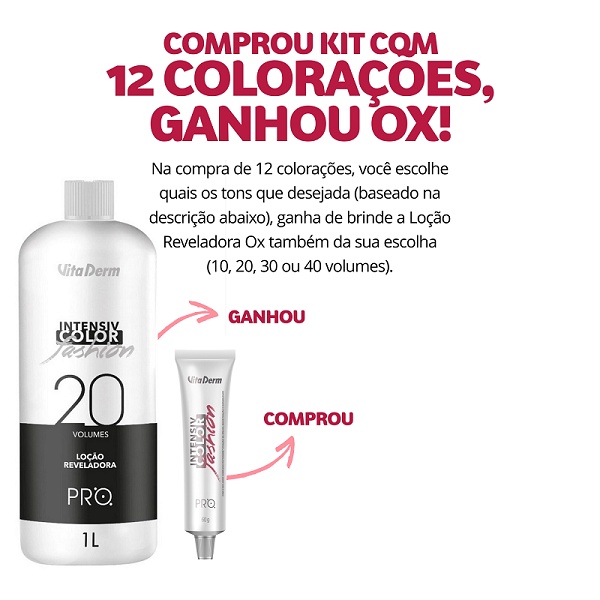 Combo de 12 (doze) Colorações Vita Derm Intensiv Color PRO e 1 Ox ...