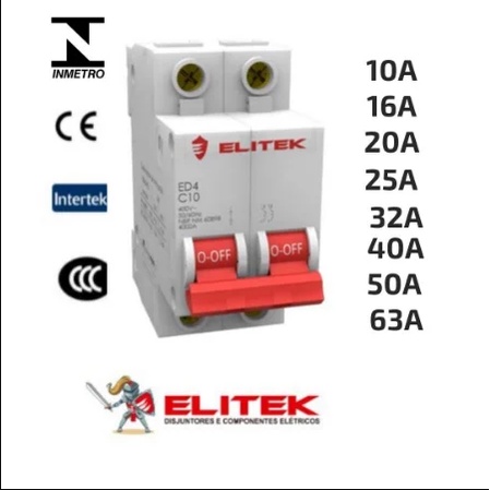 Disjuntor Bipolar / Bifásico ELITEK Curva C 10A a 63A | Shopee Brasil
