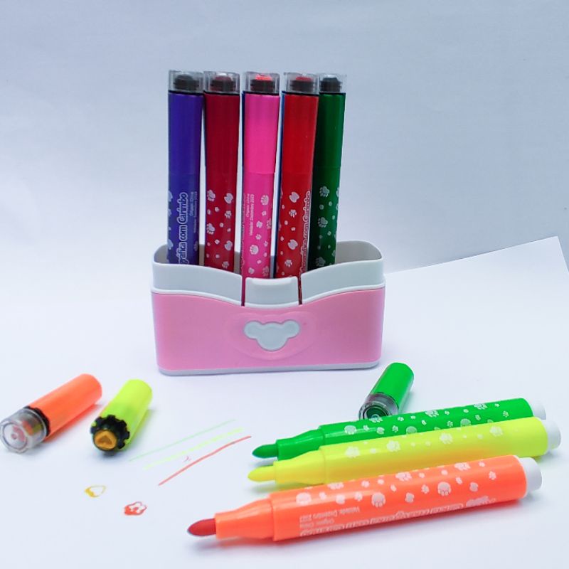 Canetinha Hidrográfica 12 cores Kaz c/mini carimbo na Ponta | Shopee Brasil