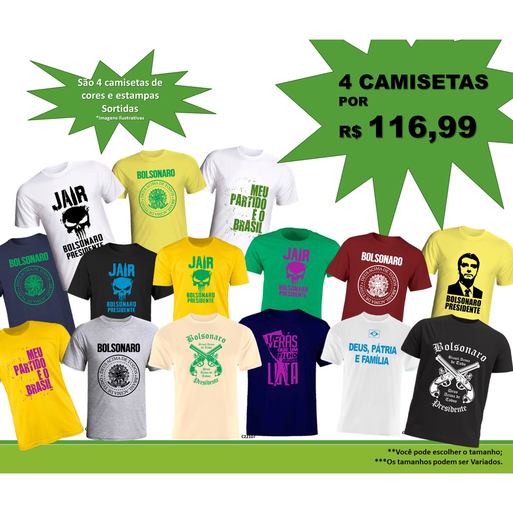 Kit 4 Camisetas Bolsonaro Presidente | Shopee Brasil