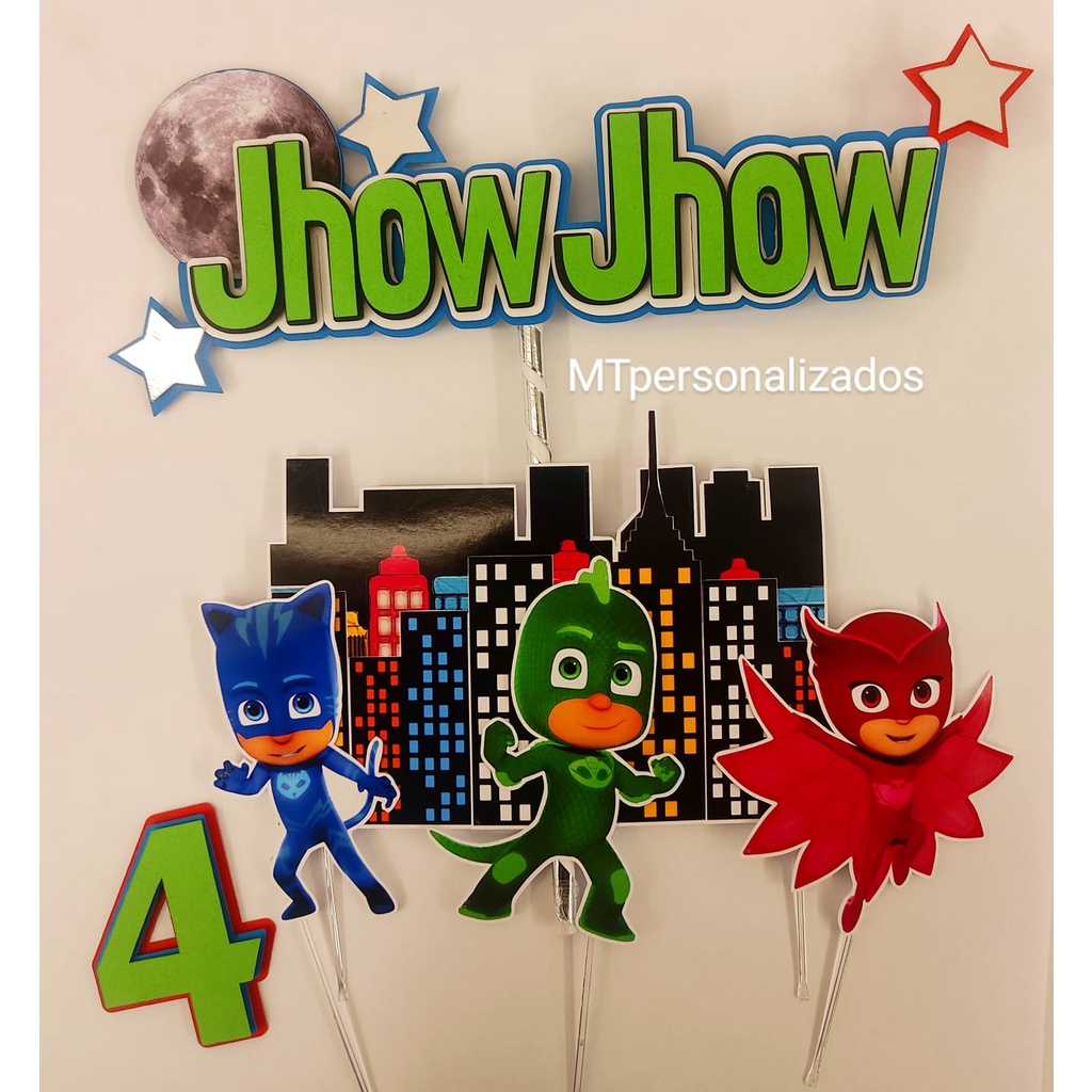 Kit Festa PJ masks 1 Topo de Bolo + 60 Topper De Doces Brigadeiro 2022 ...