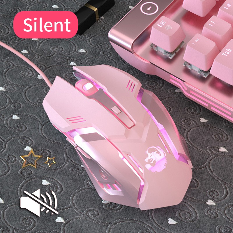 Mouse Gamer Feminino Rosa com fio Silencioso USB Mause Para Pc Laptop ...