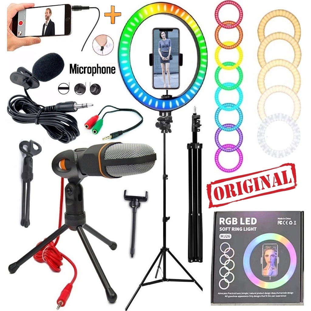 Kit Youtuber Tripé Ring Light Led Rgb Colorido Iluminador Led Microfone ...