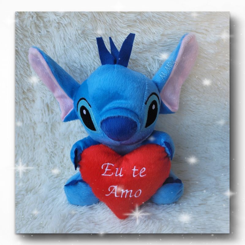 Ursinho pelúcia 21cm Stitch Lilo com coração Eu te amo | Shopee Brasil