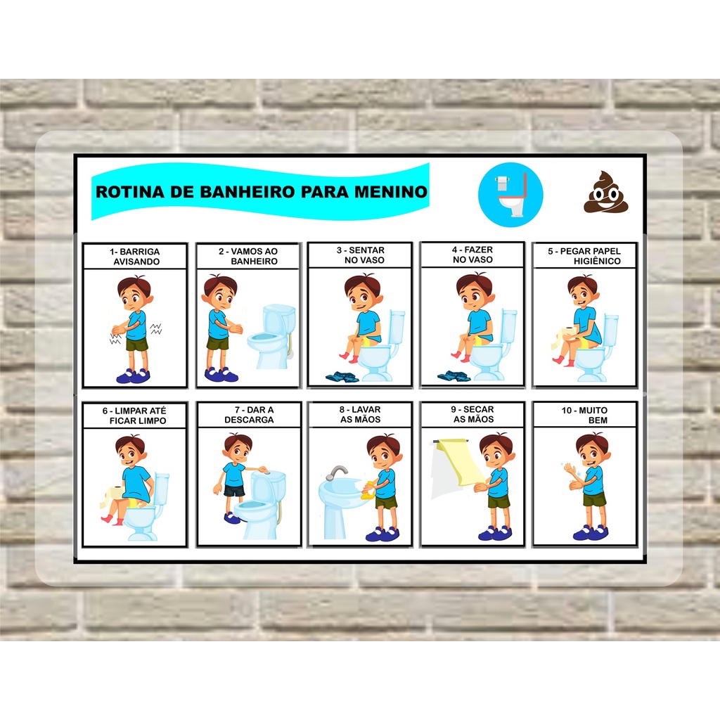 Quadro de Rotina para Uso do Banheiro Plastificado para MENINOS ou ...