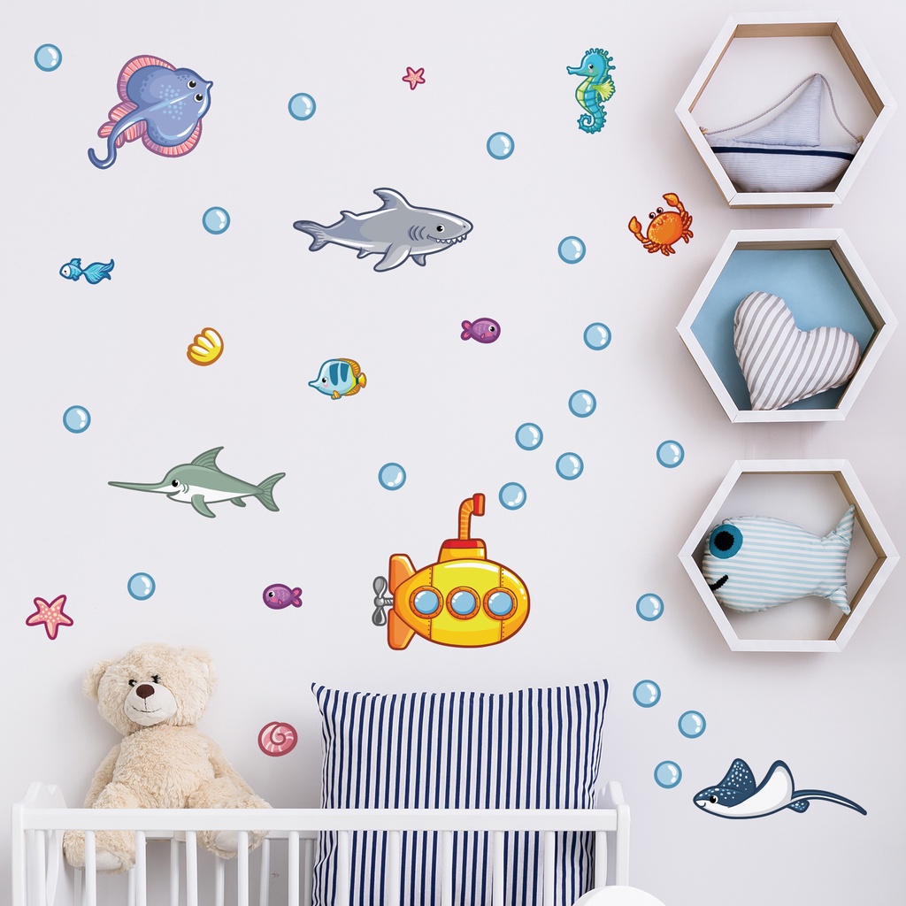 Adesivo de Parede Fundo do Mar Turma do Tubarão 33un Cobre 1m2 | Shopee ...