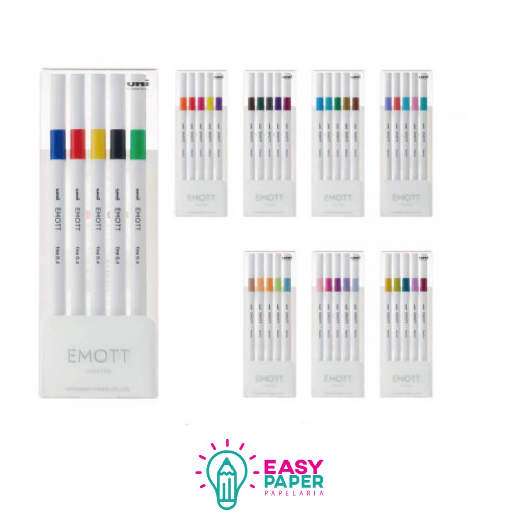 CANETA EMOTT EXTRA FINA ESTOJO COM 5 CORES. | Shopee Brasil