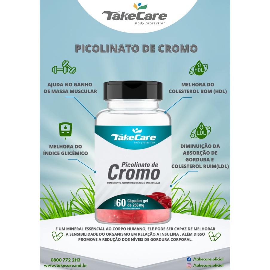 Picolinato De Cromo 250mg 60 Cápsulas Suplemento Alimentar | Shopee Brasil