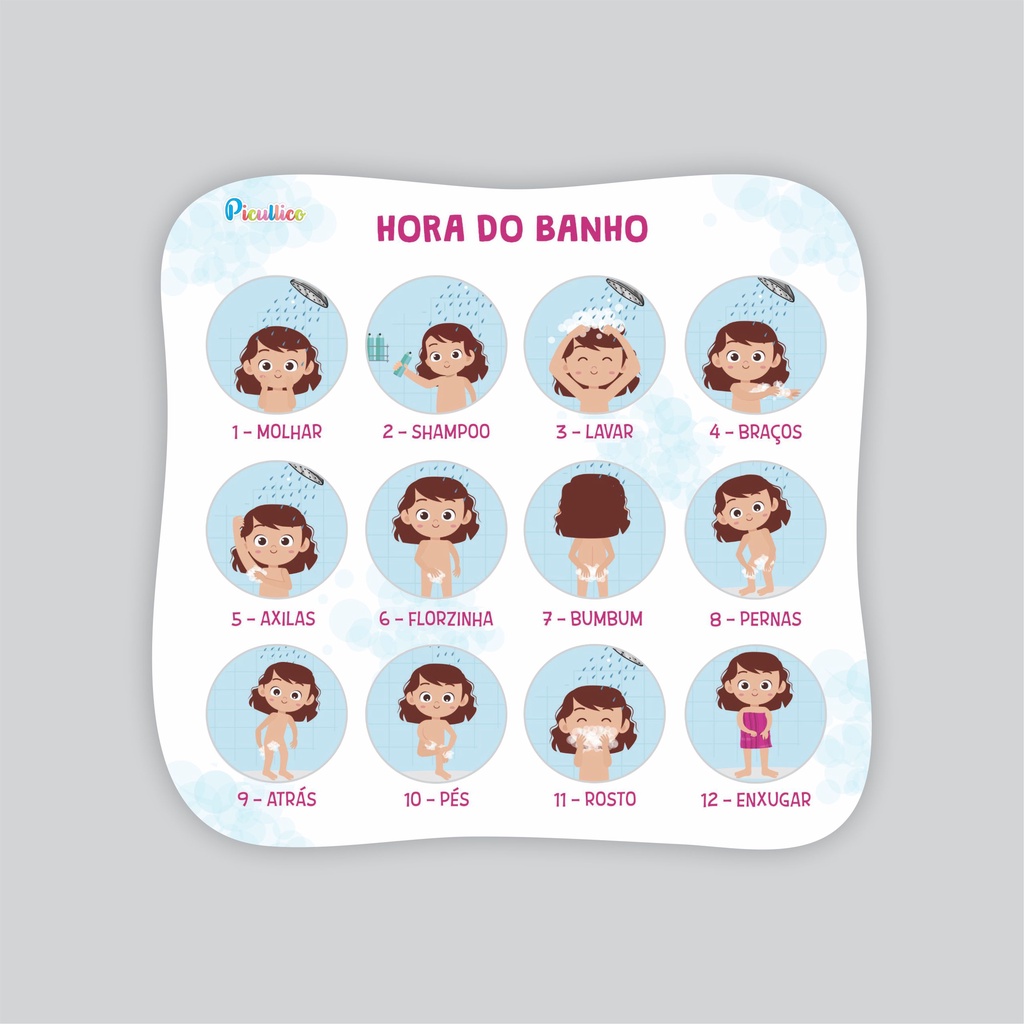 Hora do Banho Passo a Passo Adesivo Educativo Infantil | Shopee Brasil
