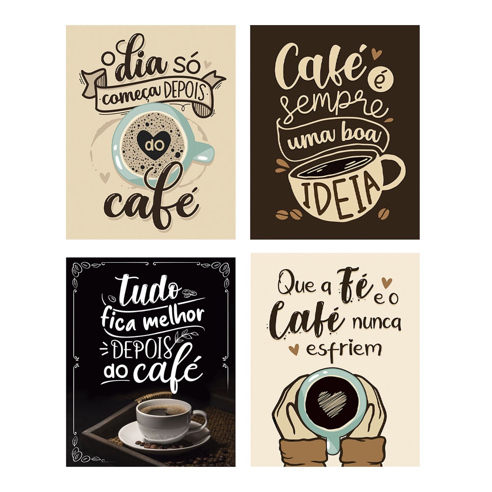 Kit 4 Placas Decorativas 19x24 Frases Café para Cantinho do Café ...