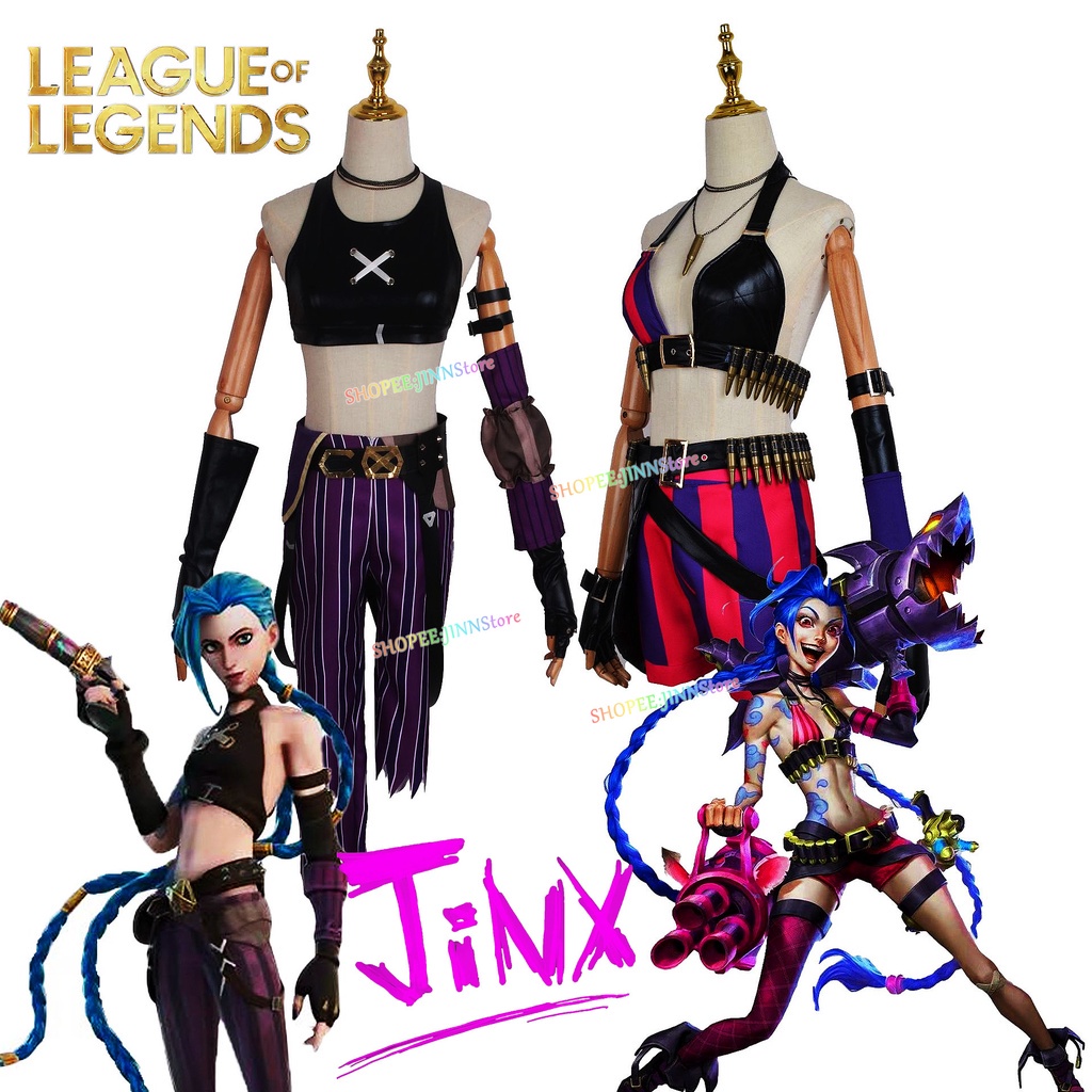 JINN Arcane Jinx Cosplay Jogo LOL pow-Mulheres Sexy Festa Top Calças ...