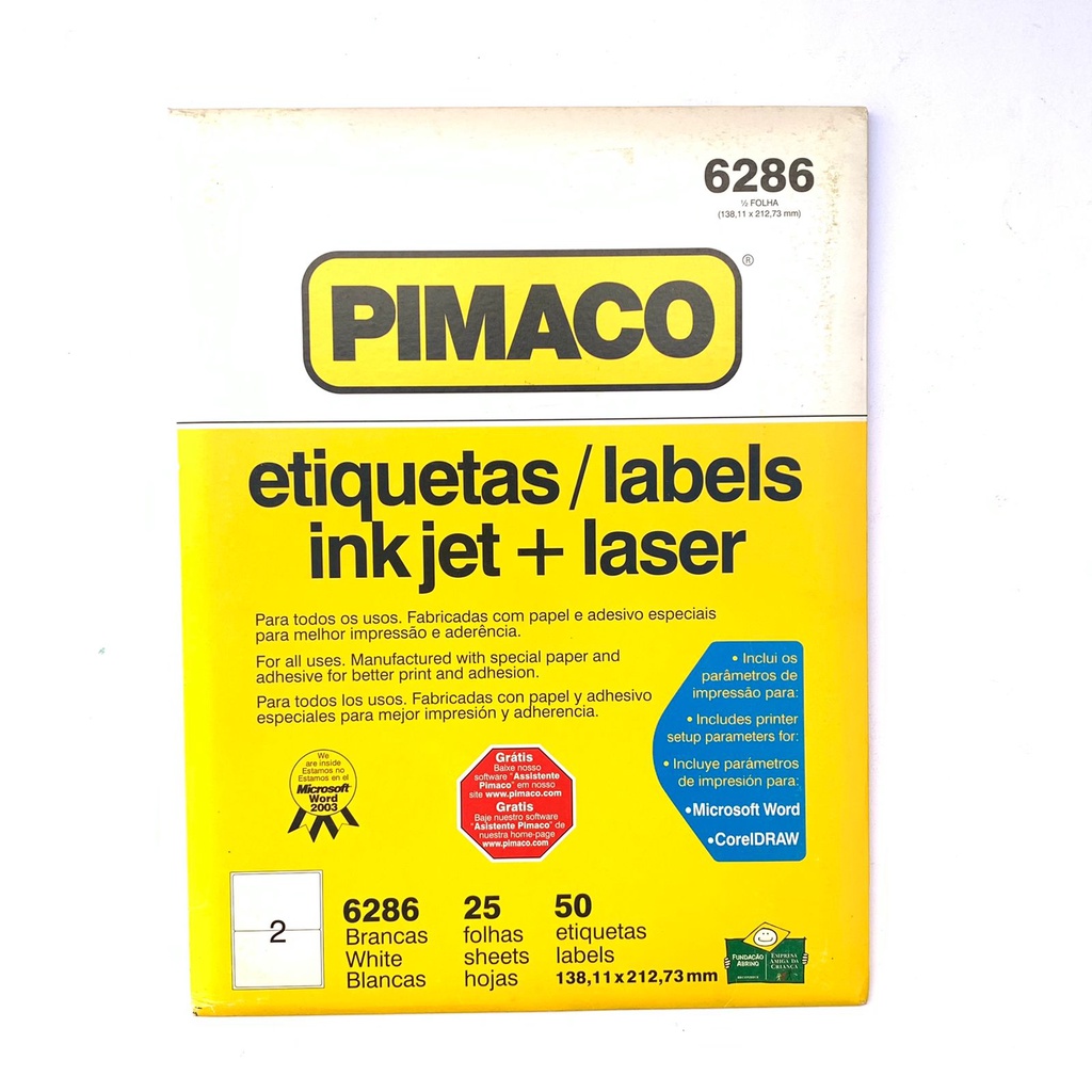 Etiqueta Pimaco 6286 INK JET, 25 folhas 50 etiquetas | Shopee Brasil