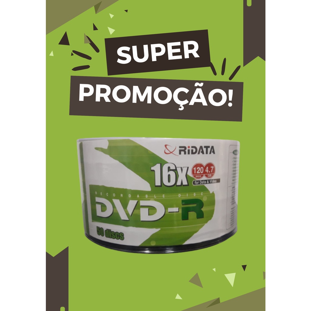 100 Mídia Virgem Dvd-r Ridata Ritek Logo Dvdr 4.7GB 120min | Shopee Brasil