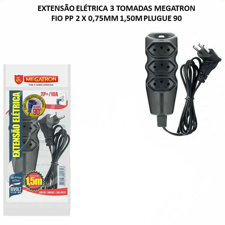 Extensão Elétrica 3 Tomadas 2x0,75mm 1,5 Metros Tripolar 3 Pinos Megatron | Shopee Brasil