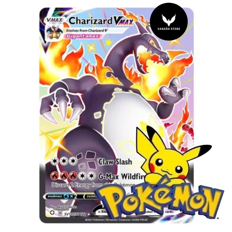 Kit 10 Cartas Pokémon Vmax + Charizard Vmax Shiny Ps 330 + Sleeves ...
