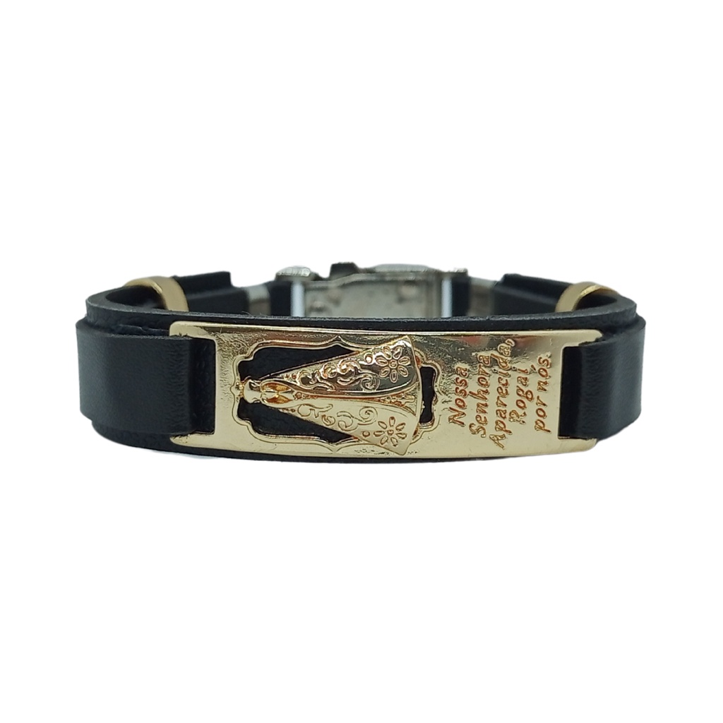 Pulseira Executiva Masculina Couro Luxo Nossa Senhora Aparecida ...