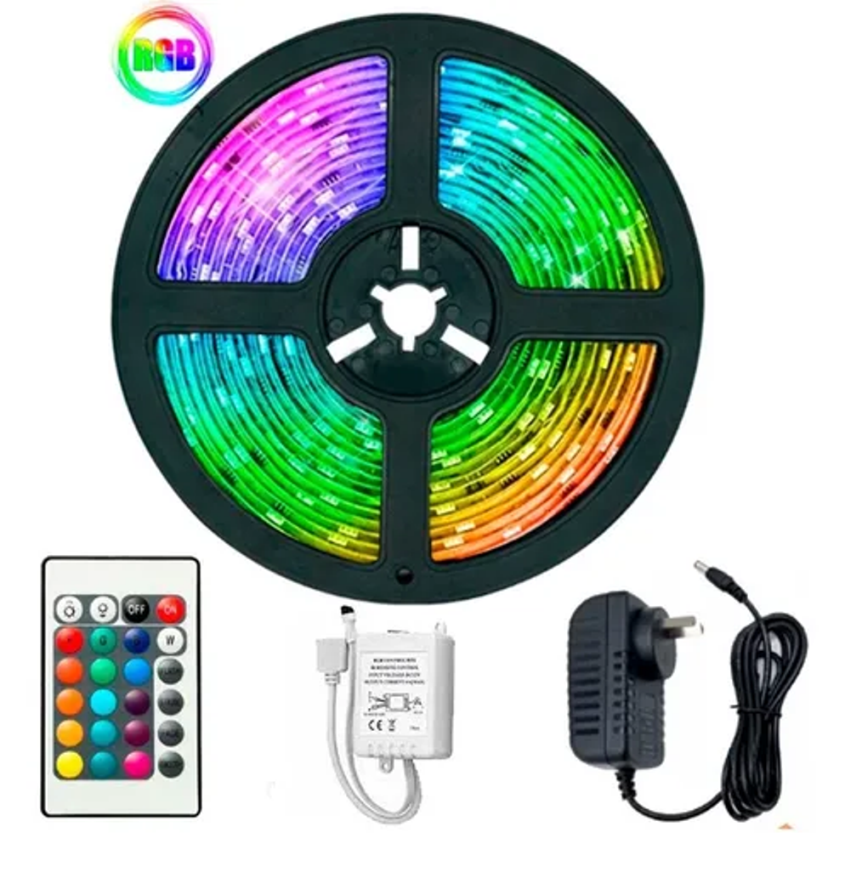 Fita Led 5050 Rgb Colorida Com Cola 10m Kit Completo Bivolt | Shopee Brasil