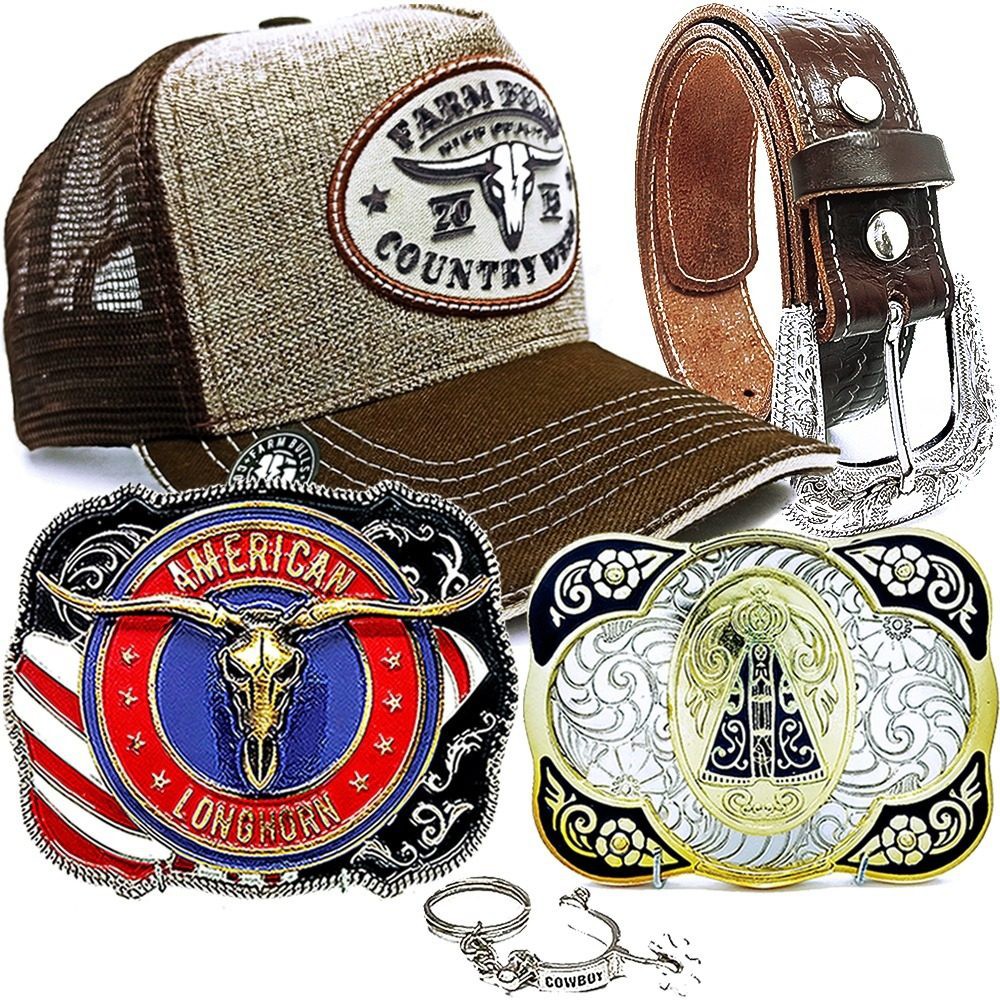 Conjunto Cowboy Bone Country Farm Bulls + Cinto Couro + 2 Fivelas ...