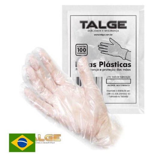 Luva Plástica Descartável Higiene Proteção Talge - 100 Unidades ...