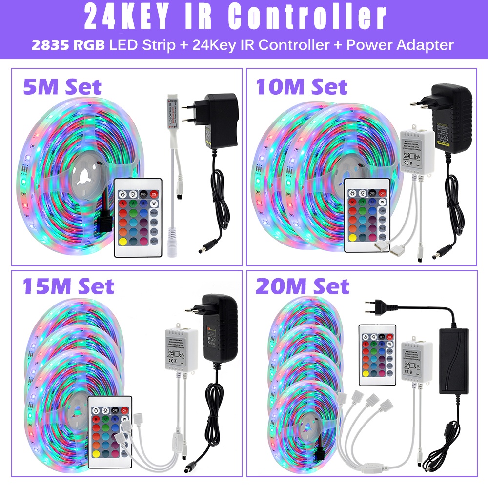 Fita Led 12V 5M 10M 15M 20M SMD 2835 RGB Full SET Música Remota IR Controlador WIFI Bluetooth ...