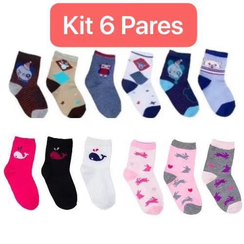 Kit 6 Pares Meia Infantil Estampadinha Menino/Menina Criança A PRONTO ...
