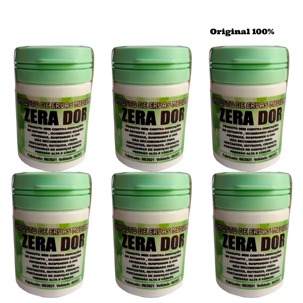 Zera Dor 06 Frascos 15 Caps 500mg Compostos Naturais Ideal para dores ...