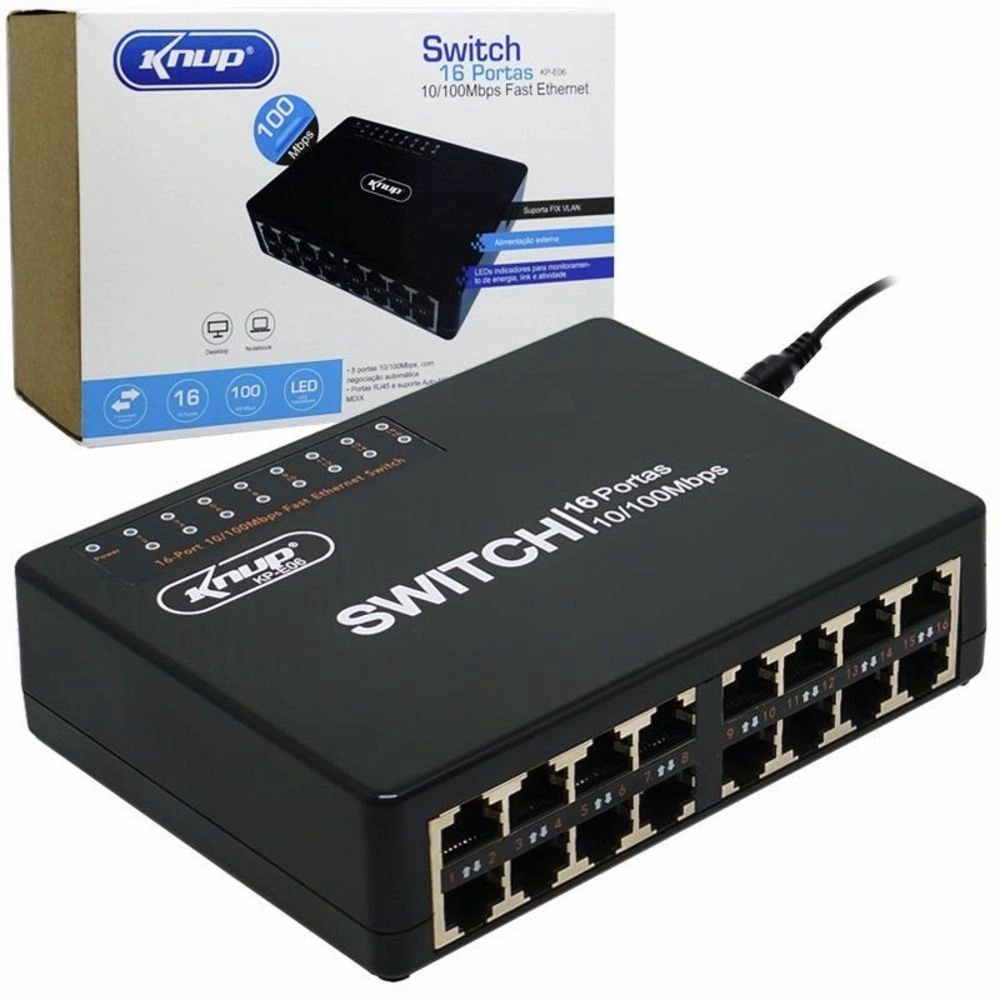 Switch De Rede Ethernet Rj45 16 Portas 100mbps Knup | Shopee Brasil