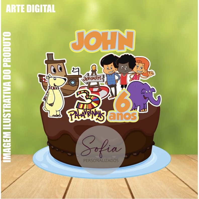 Topo de Bolo - Topper de Bolo Personalizado Aniversário 3 Palavrinhas ...