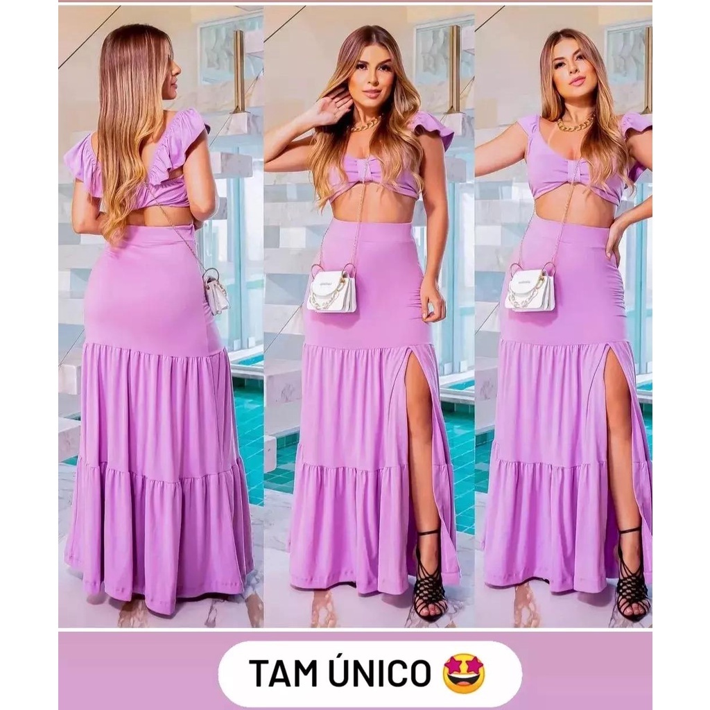 Conjunto Cropped E Saia moda gringa luxo | Shopee Brasil