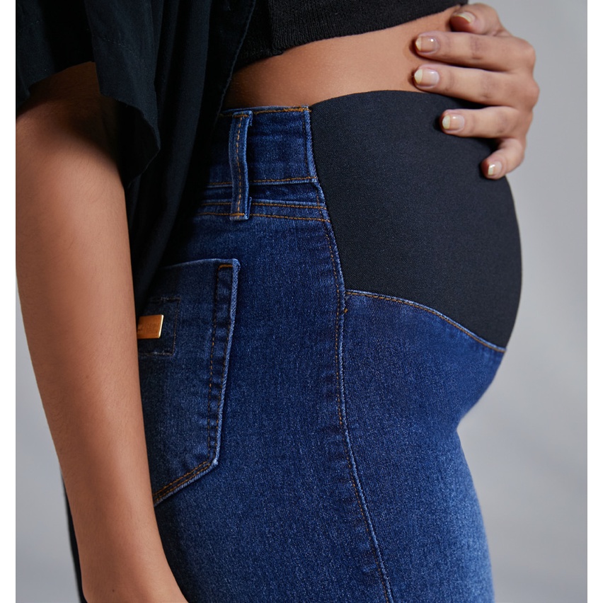 Calça Gestante Jeans Confortável Com Elástico Grávida Conforto | Shopee ...