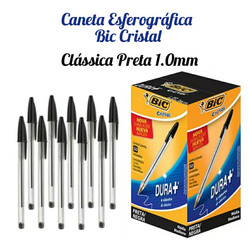 10 Caneta Esferográfica Bic Cristal Clássica Preta 1.0mm | Shopee Brasil