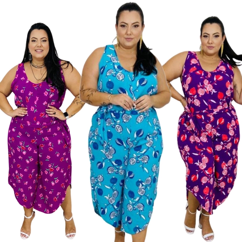 Macacão Pantacourt Plus Size Macaquito Longo Estampado Macaquinho Moda Grande GG G1 G2 G3 G4 ...