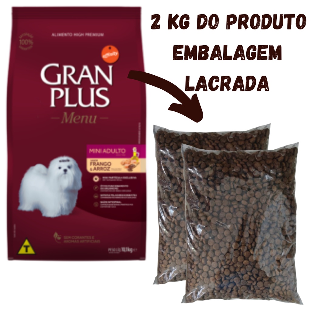 Ração Gran Plus Menu Mini Frango e Arroz - Pacote Individual 1Kg a ...