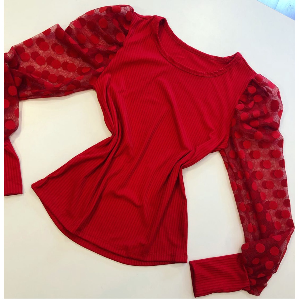 Blusa Feminina Manga Longa Canelada Com Tule Luxo Elegante Moda Inverno (Inova Stilo) | Shopee ...