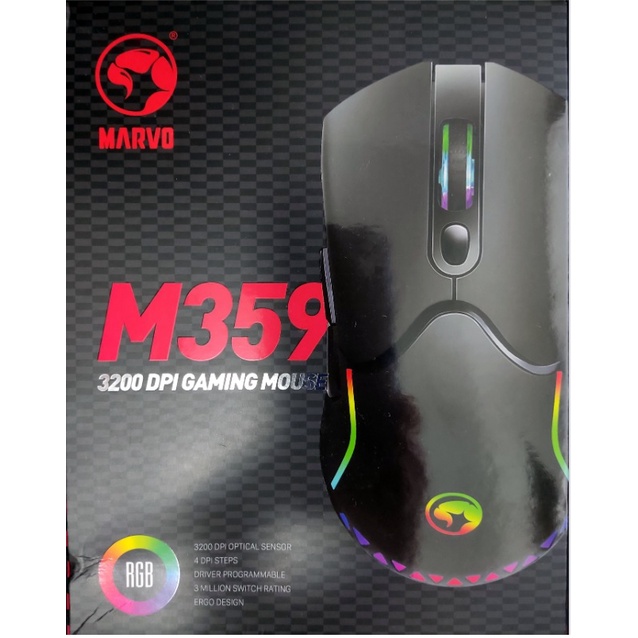 Mouse Gamer Marvo M359, 3200 DPI, 7 Botões, RGB, Black. | Shopee Brasil