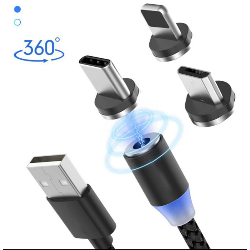 Cabo Carregador Magnético 3 Em 1 Micro Usb Type C Lightning iPhone 1M 2M | Shopee Brasil