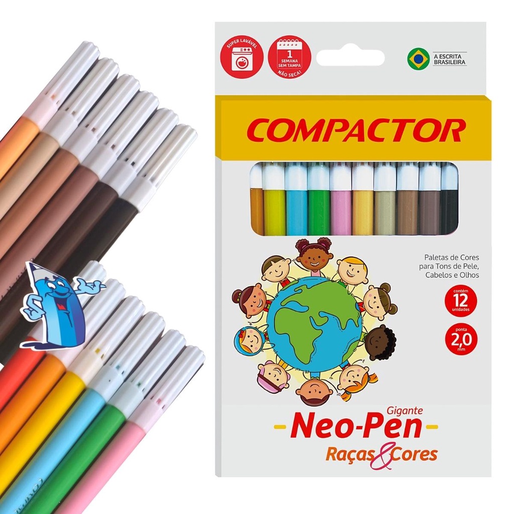 CANETINHA TONS DE PELE 12 CORES NEO PEN GIGANTE COMPACTOR HIDROGRAFICA ...
