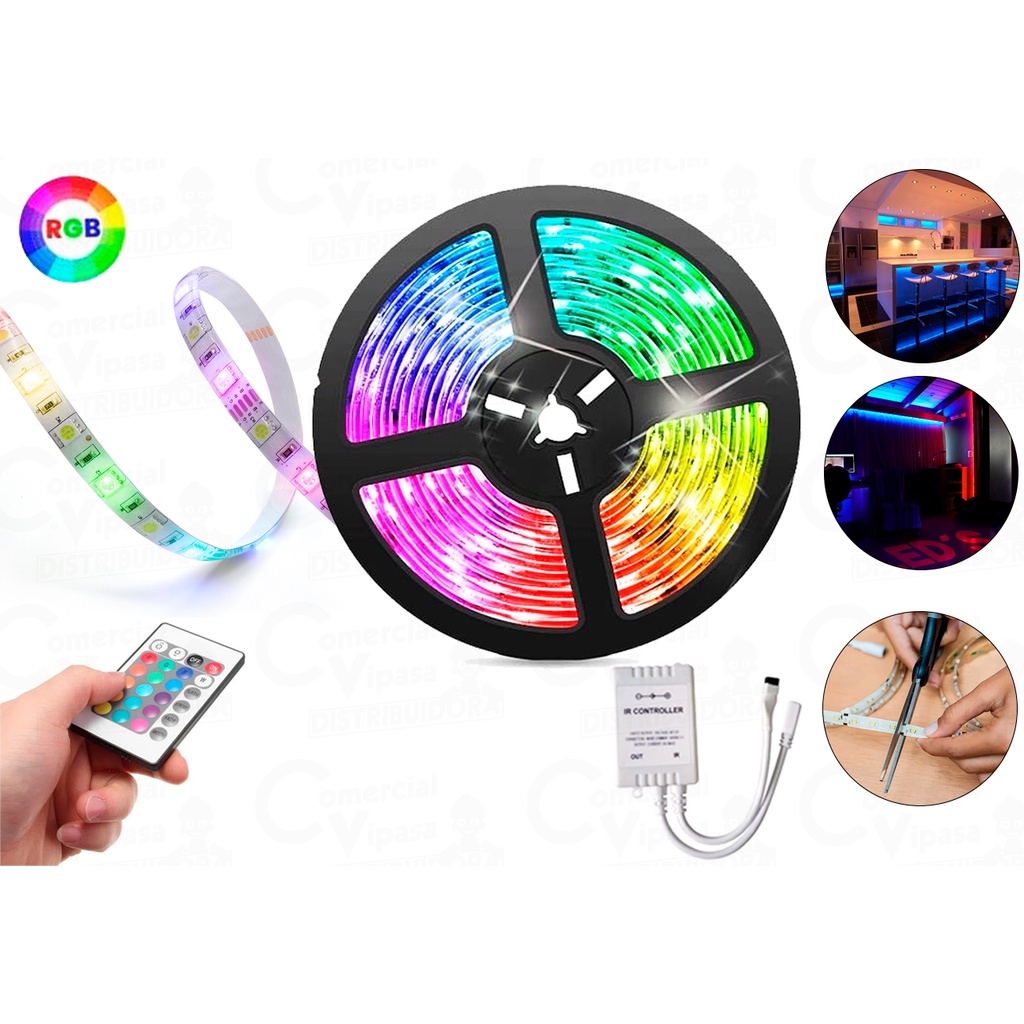 Fita Led RGB Colorida 5 Metros Rolo Completa 15 Cores Com Controle ...