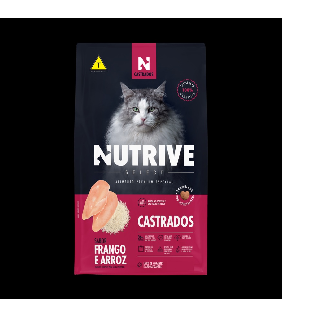 Ração NUTRIVE Gatos Castrados Sabor Frango e Arroz 1kg | Shopee Brasil