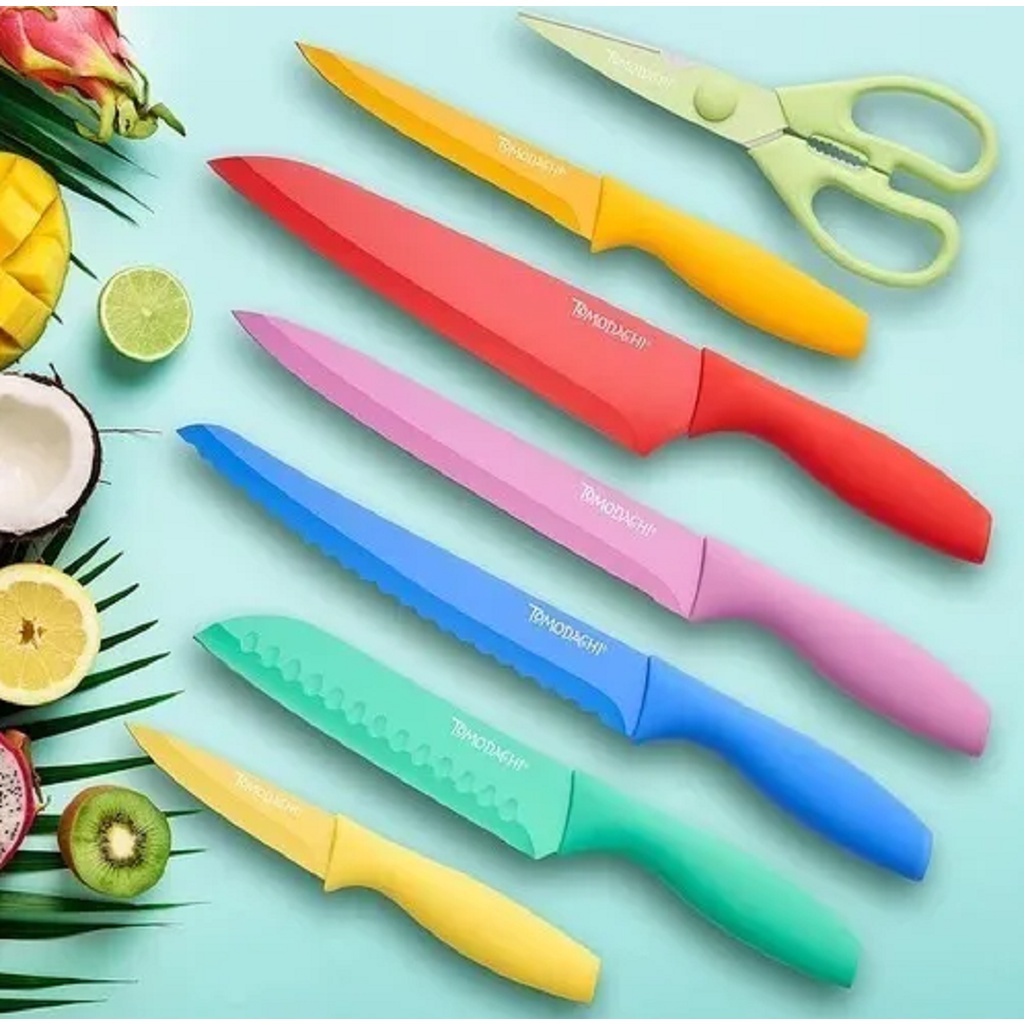 Jogo De 6 Facas Coloridas Com Tesoura Para Cozinha Mesa | Shopee Brasil