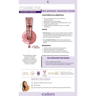 Eudora Creme de pentear Leave in Siáge Nutri Rosé Com proteção Térmica ...