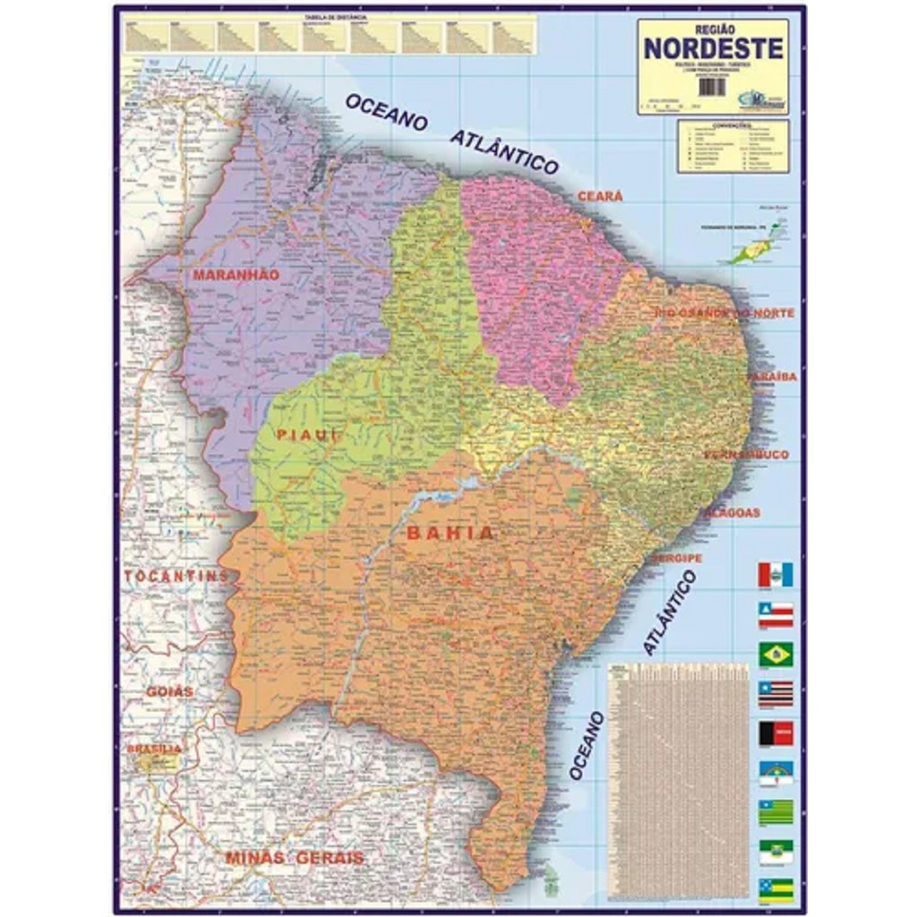 Mapa Brasil Região Nordeste Politico Rodoviário 120cm X 90cm | Shopee ...