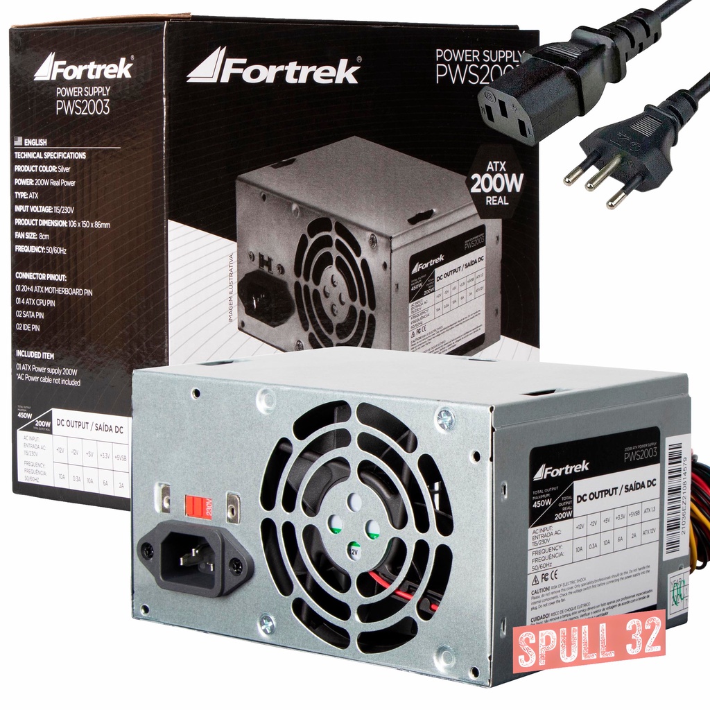 Fonte de Alimentação ATX 200W Reais Com Cabo Bivolt Fortrek PWS-2003 ...